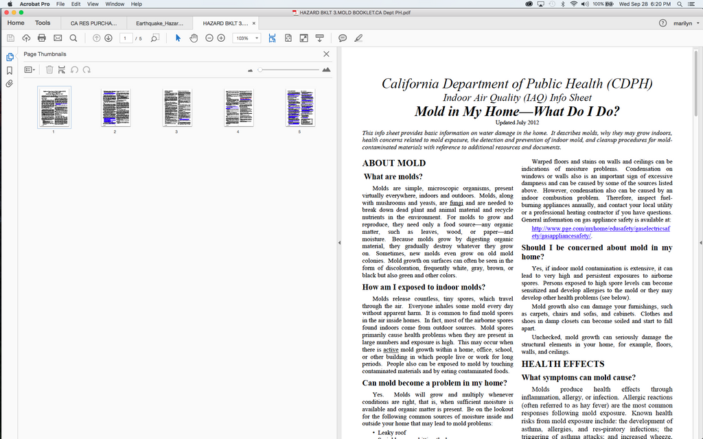 California Downloadable form Mold In My Home: What Do I Do Booklet
